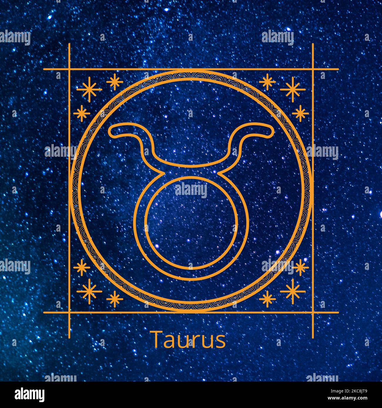 A Horoscope sign of Taurus in golden in the dark blue, starry ...