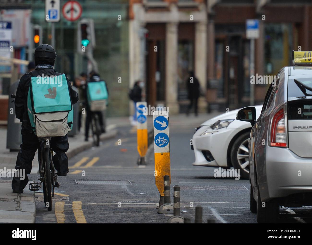 Deliveroo curriers seen in Dublin city center during Level 5 Covid-19 ...