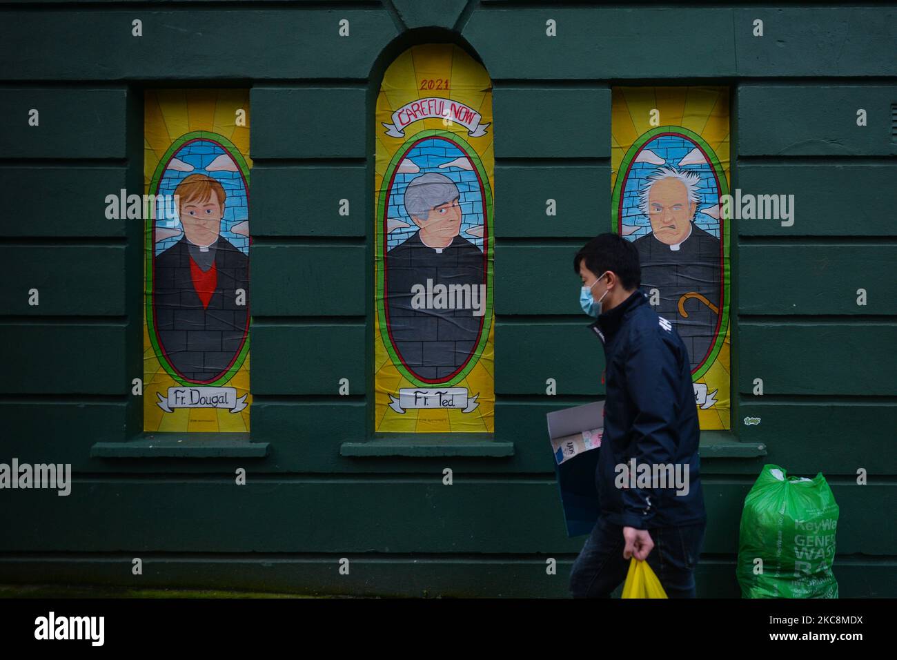 Images of Father Dougal, Father Ted and Father Jack seen in windows of ...