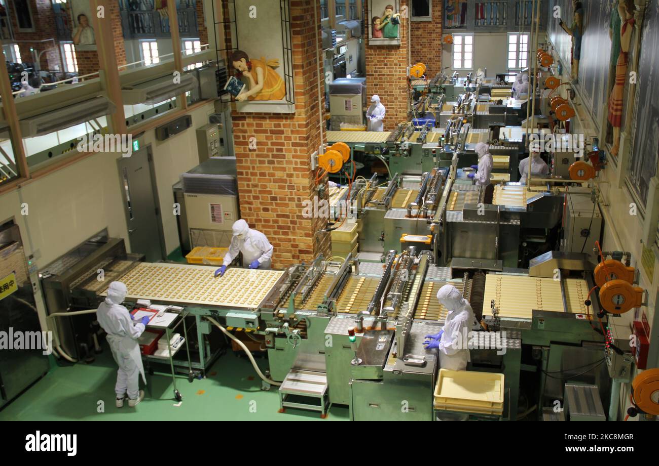 A production line of the Shiroi Kohibito inside Ishiya Chocolate ...