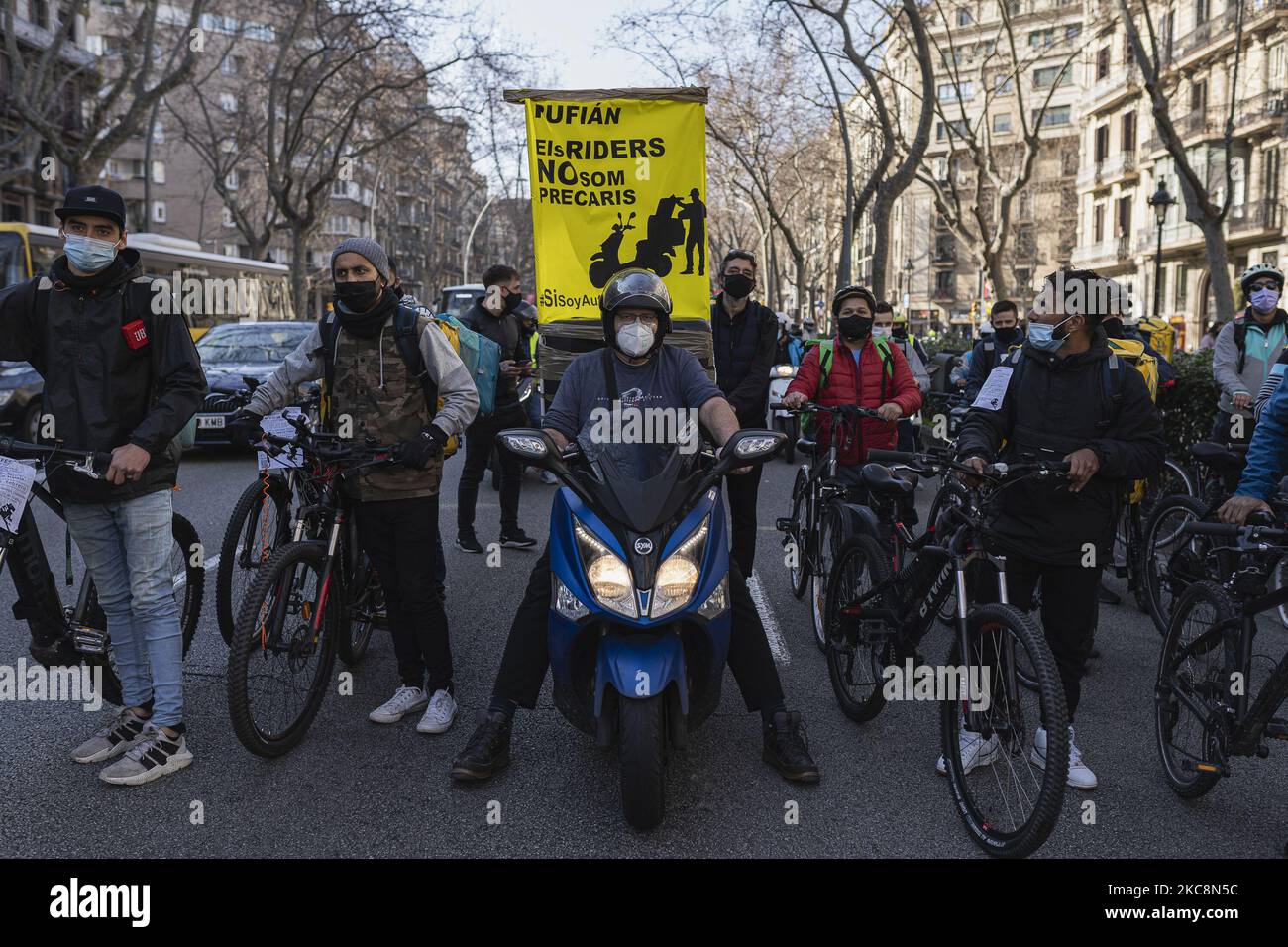 Delivery workers during the demonstration on Thursday, February 4 in ...