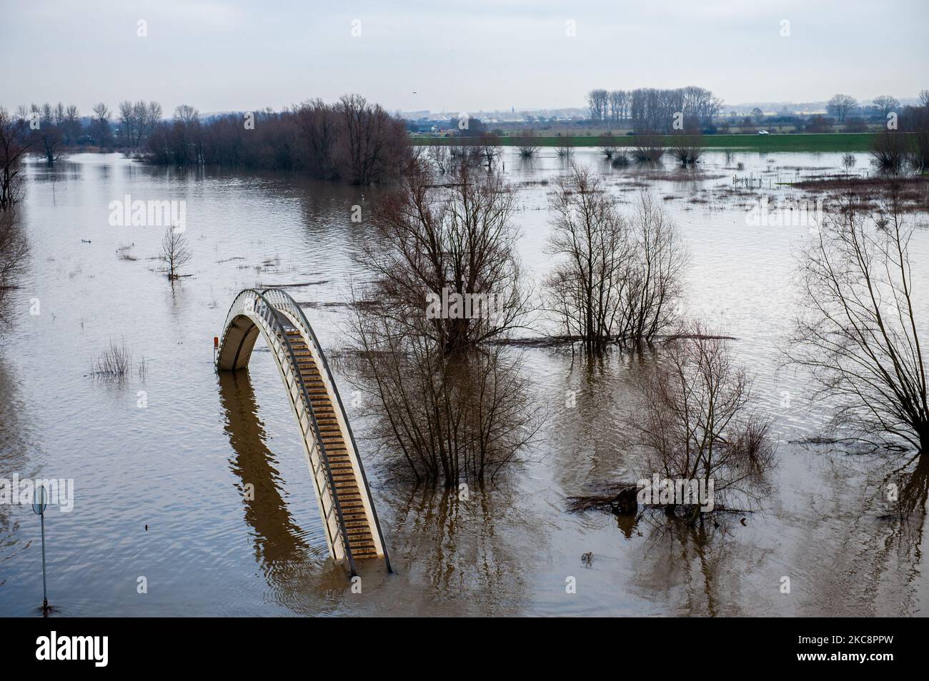 A view of the river Waal flooding, during the high water levels in ...