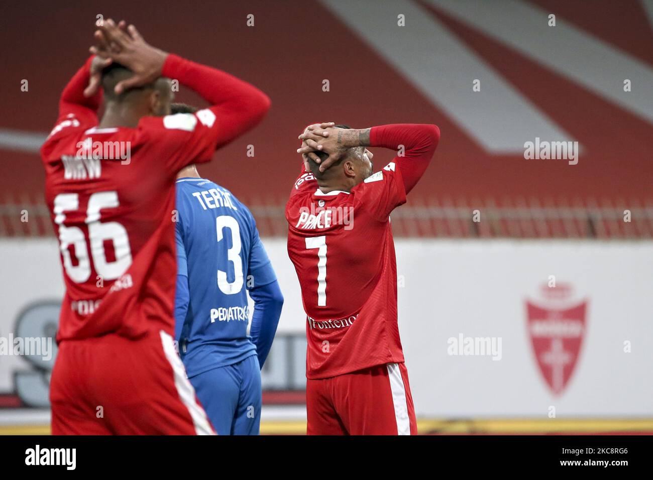 Kevin-Prince Boateng of AC Monza and Davide Diaw reacts to a missed ...