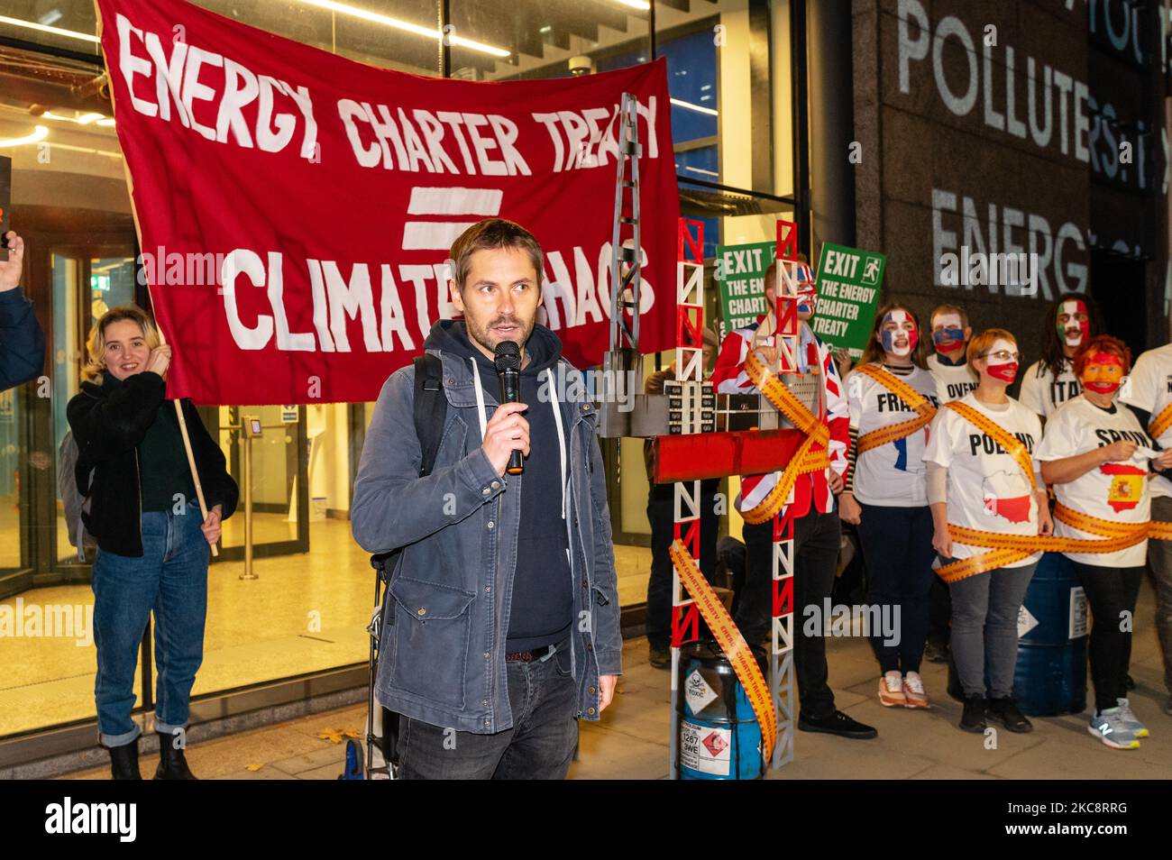 London, UK. 4 November 2022. Climate activists from Global Justice Now ...