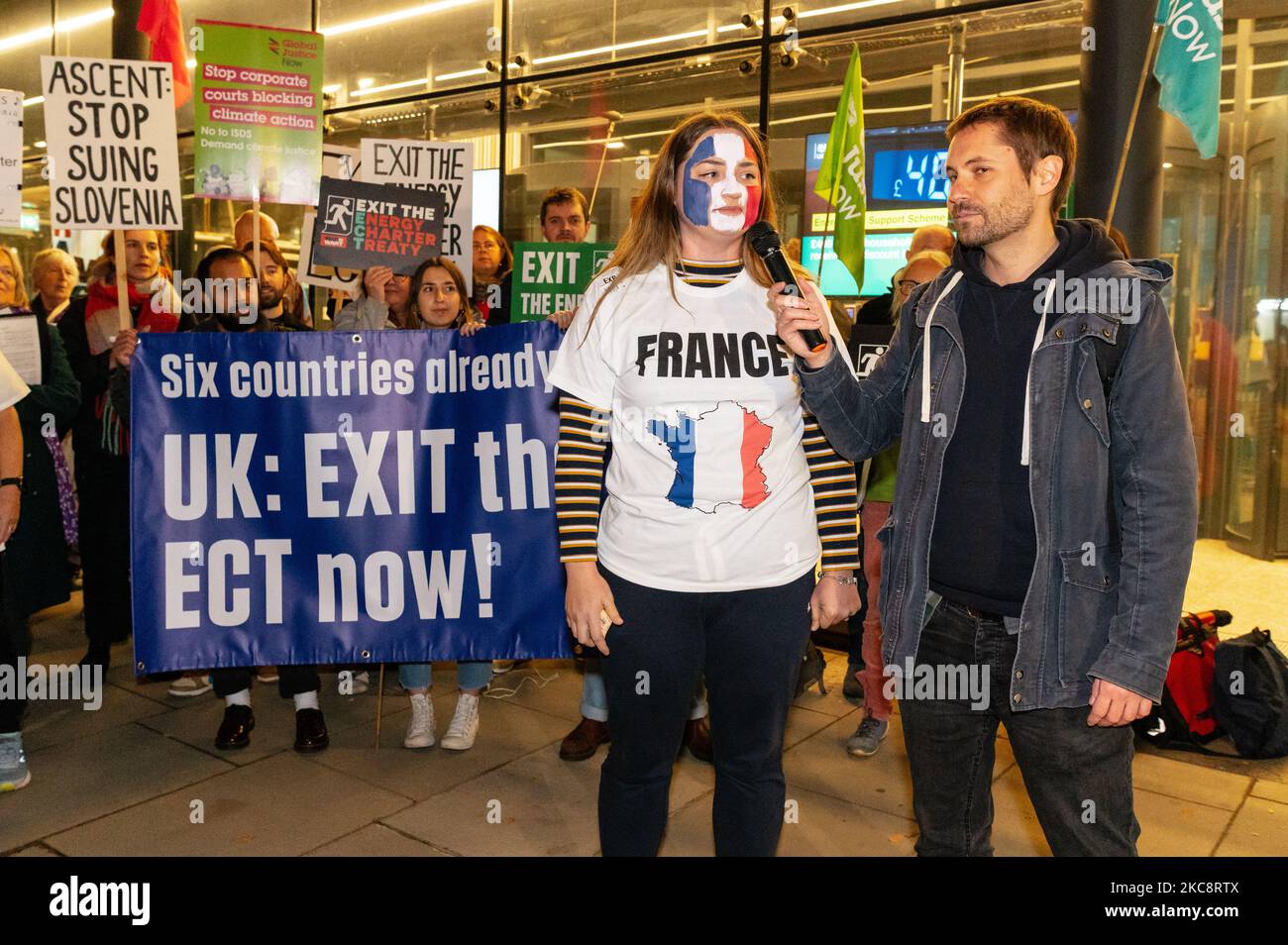 London, UK. 4 November 2022. Climate activists from Global Justice Now ...