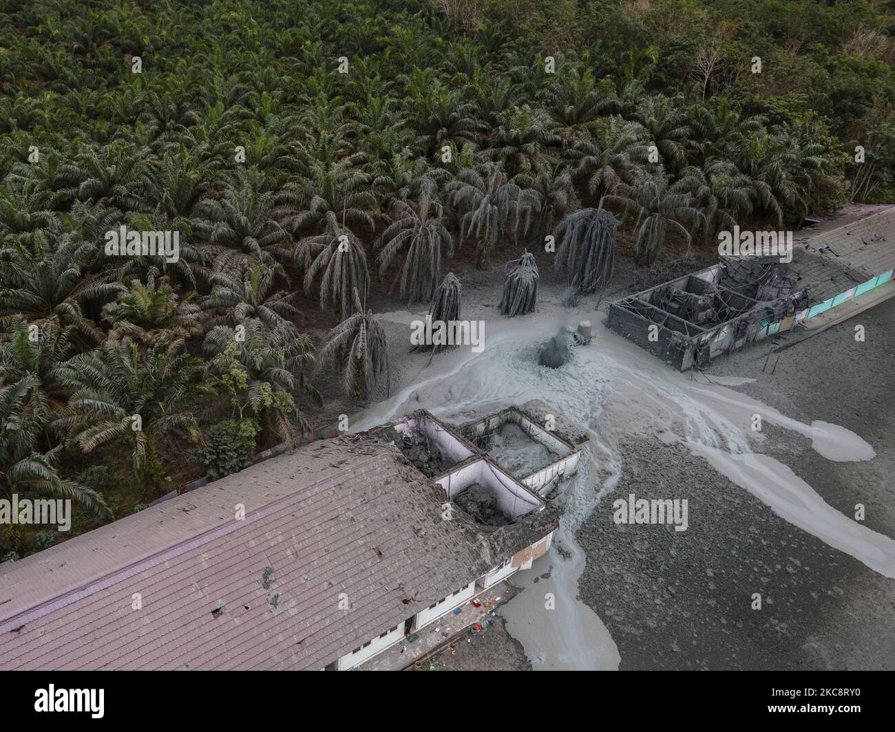 Aerial photo shows the site of a natural gas burst at a boarding school ...