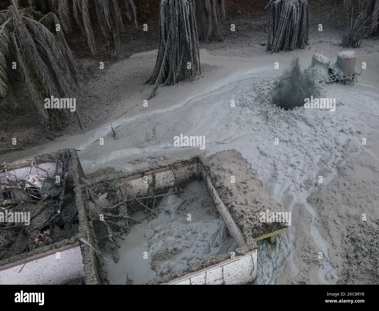 Aerial photo shows the site of a natural gas burst at a boarding school ...