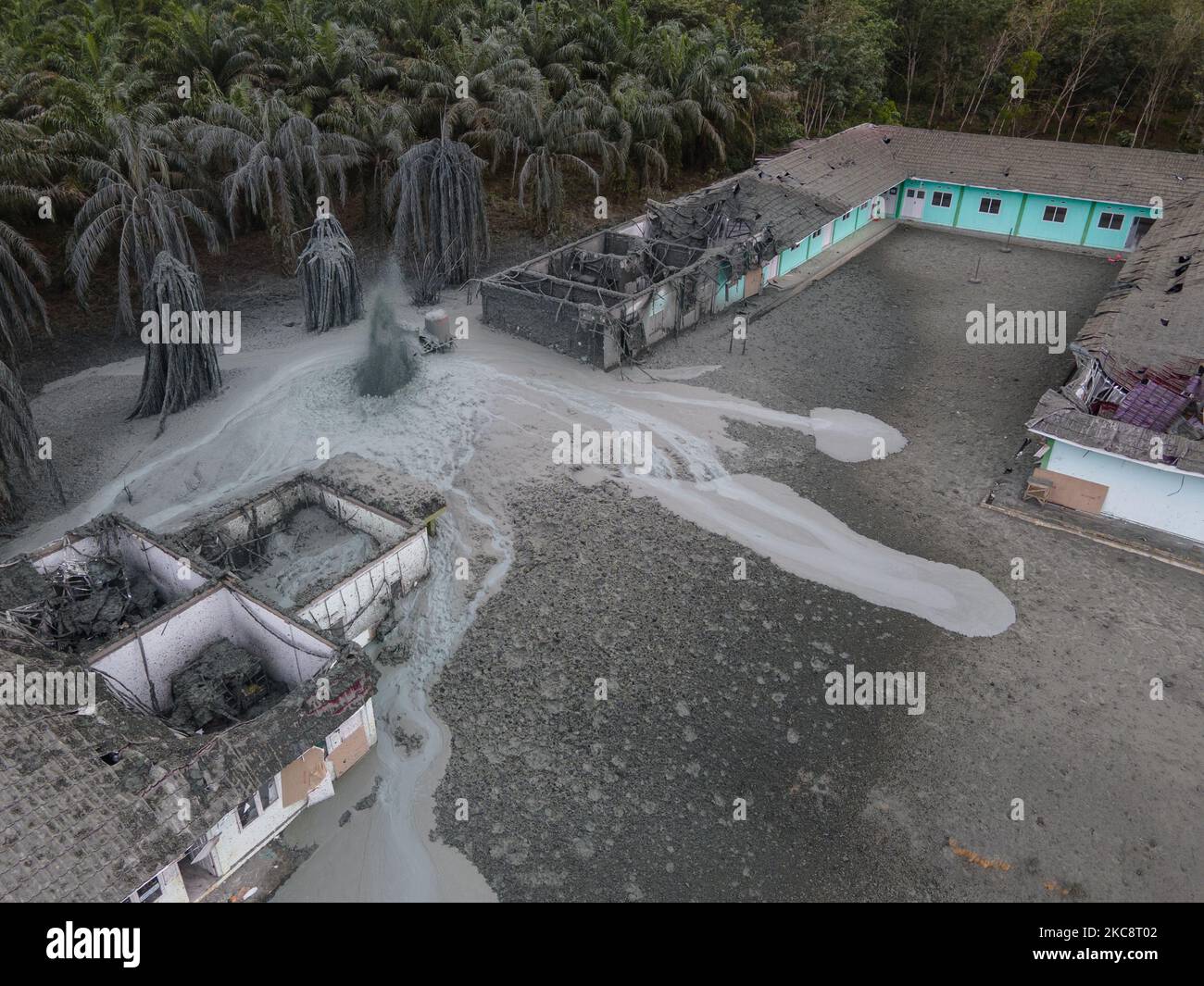 Aerial photo shows the site of a natural gas burst at a boarding school ...