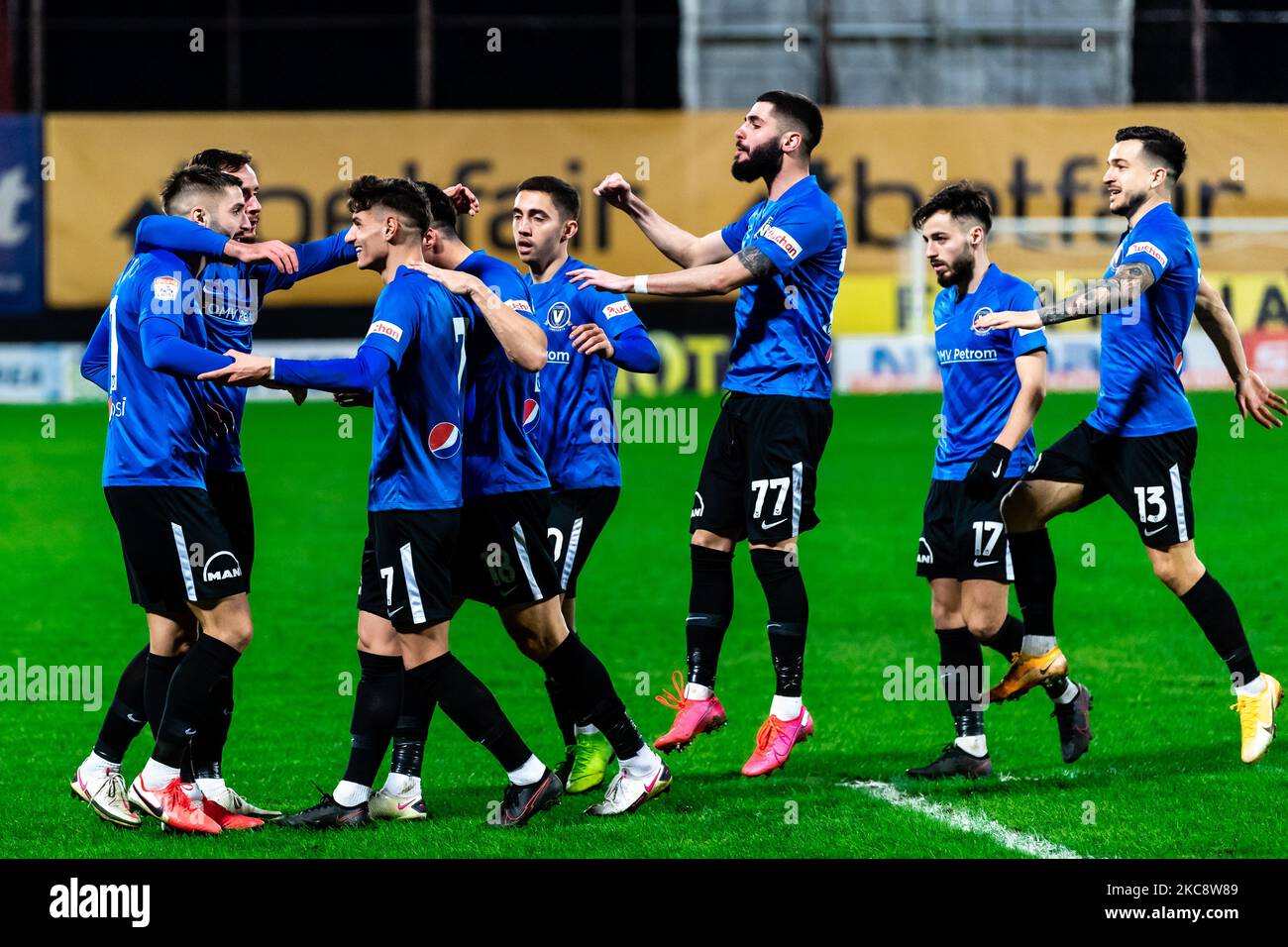 Players of Viitorul Constanta celebrating a goal during the 21th game ...