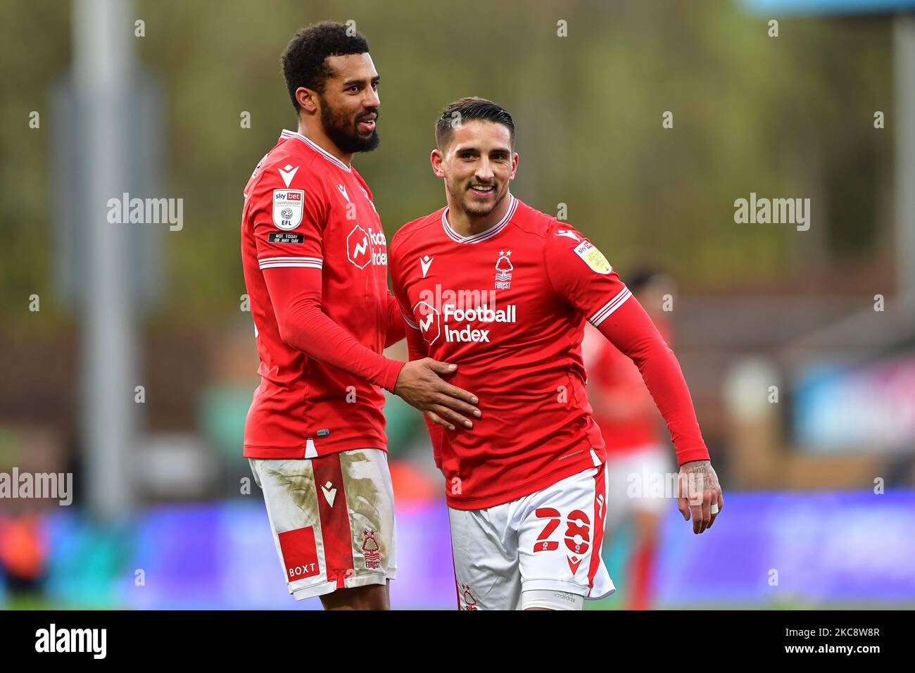 Cyrus Christie (2) and Anthony Knockaert (28) of Nottingham Forest ...