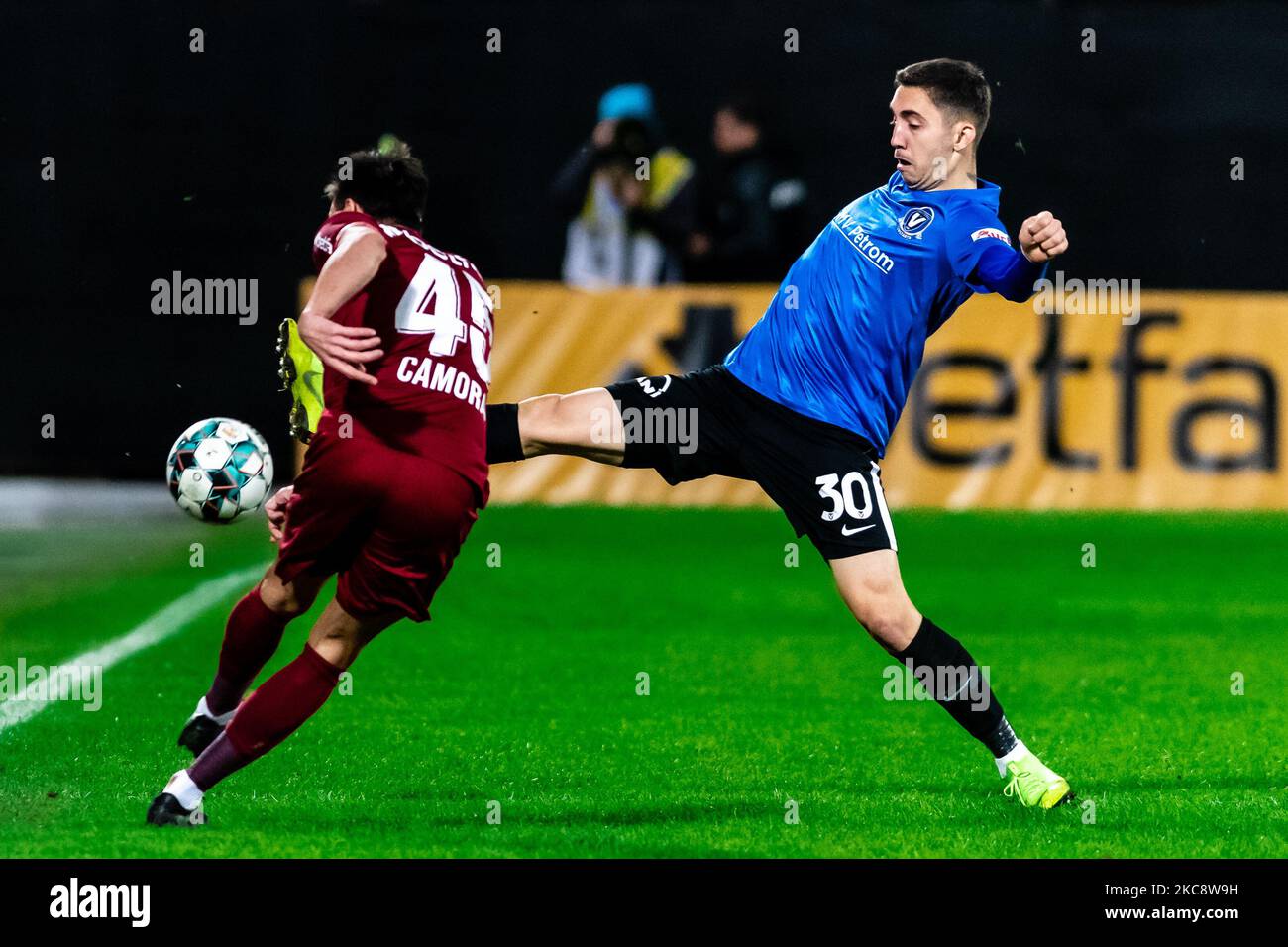 Razvan Toni Gradinaru (blue) during the 21th game in the Romania League ...