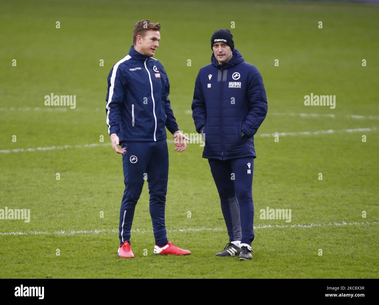 L-R Alex Pearce of Millwall and Adam Barrett Assistant Manager of ...