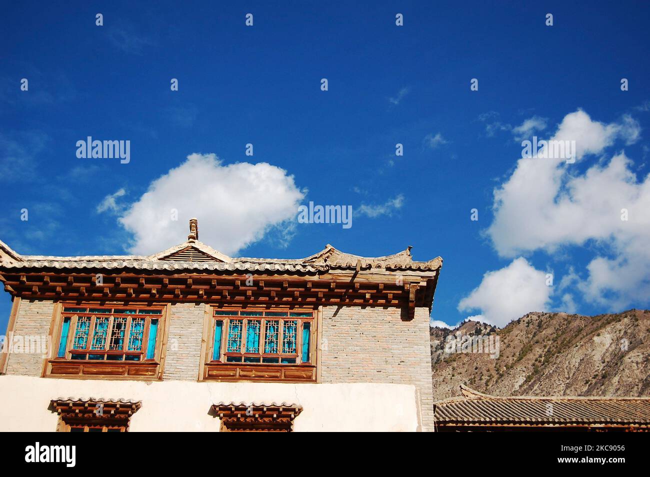 A beautiful traditional Tibetian house under the blue sky Stock Photo ...