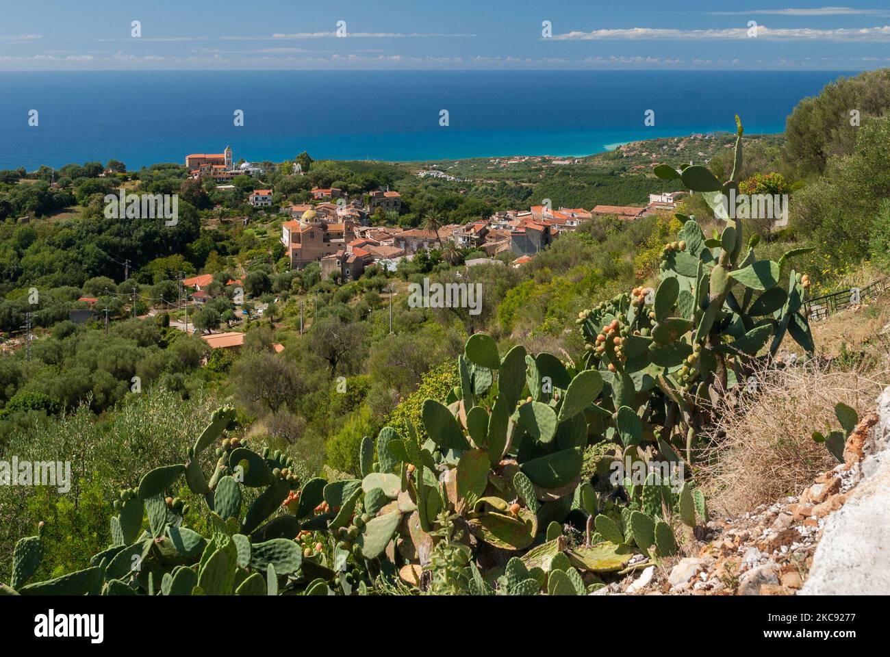 Panoramic view of Lentiscosa, small town in the Cilento national park ...