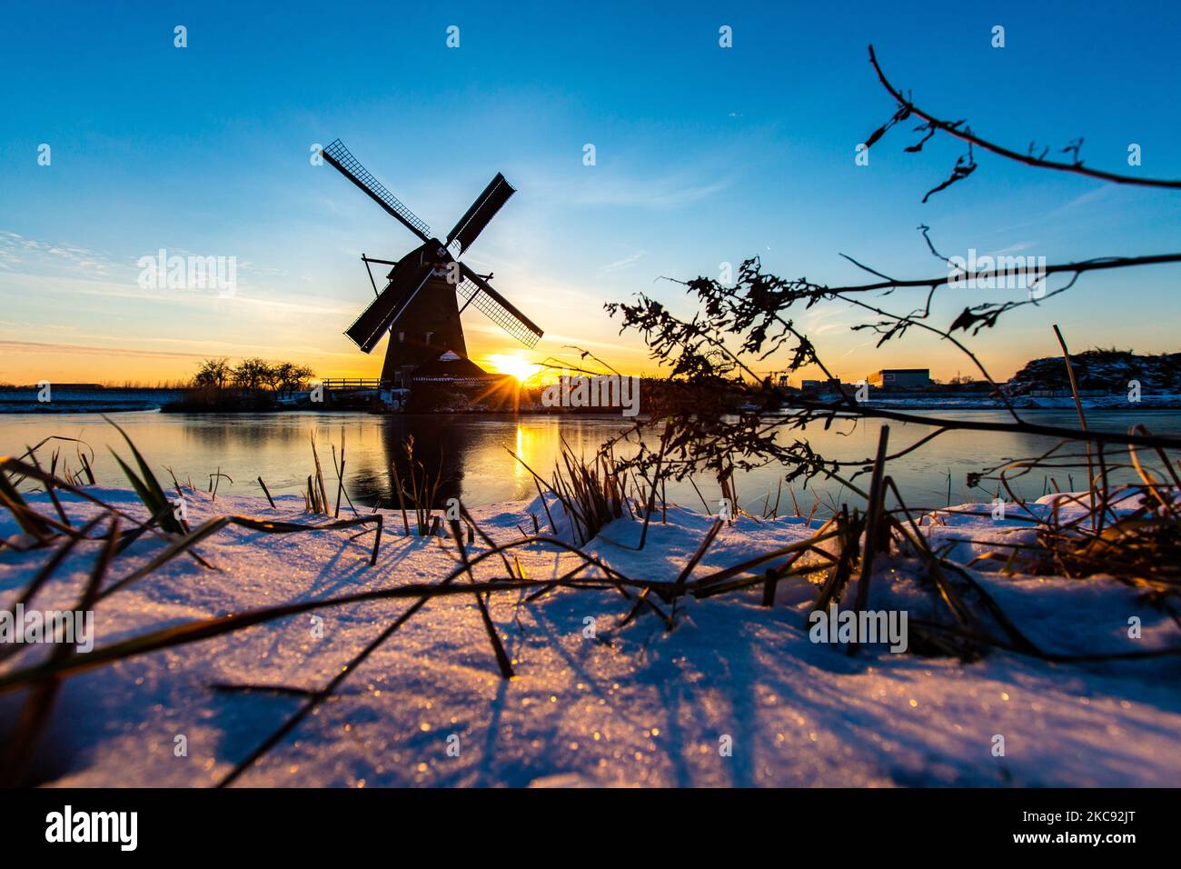 Magical scnery around the sunset time and dusk with clear winter sky at ...