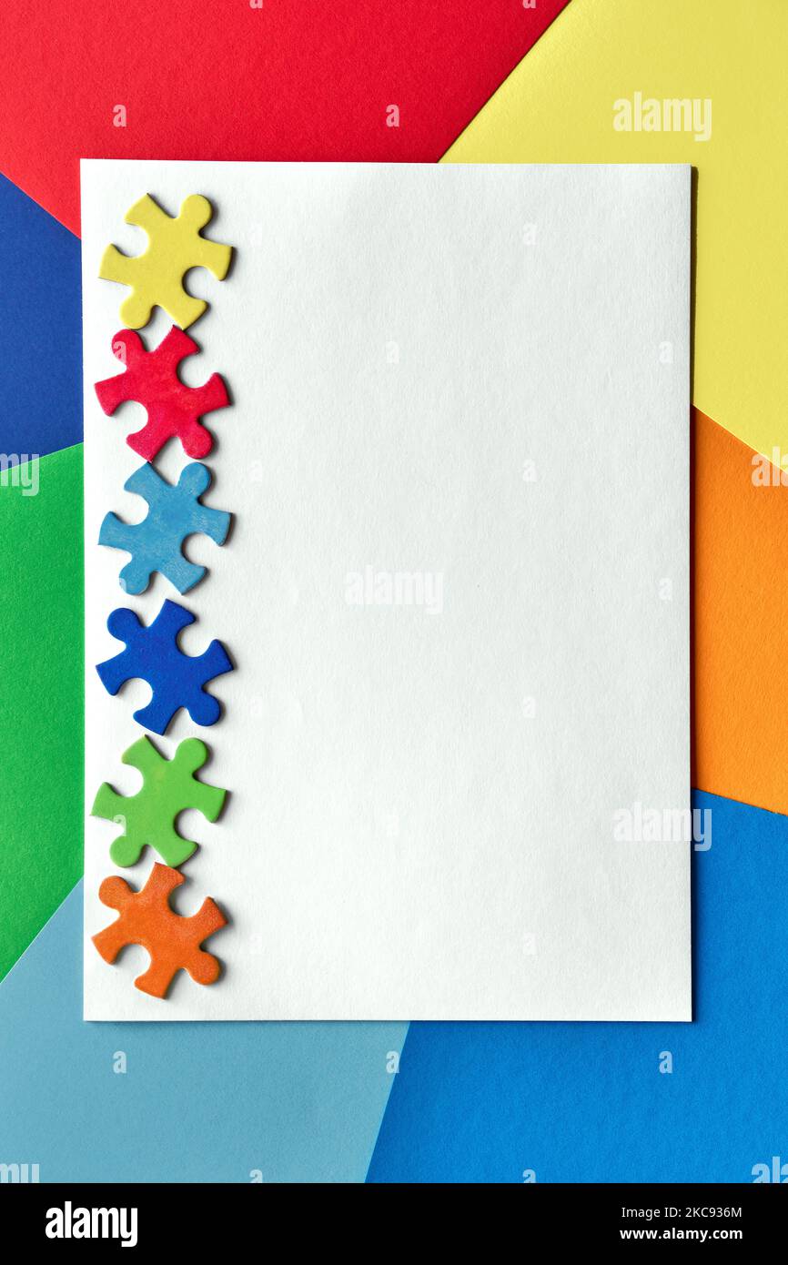 Autism Awareness Day, World Autism Day, frame with puzzle pieces ...
