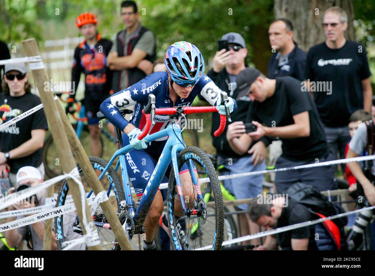 Katie Compton leads other riders while off the front during the Derby ...