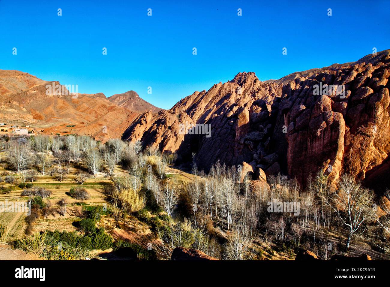 Berber village located deep in the High Atlas Mountains in Dades ...