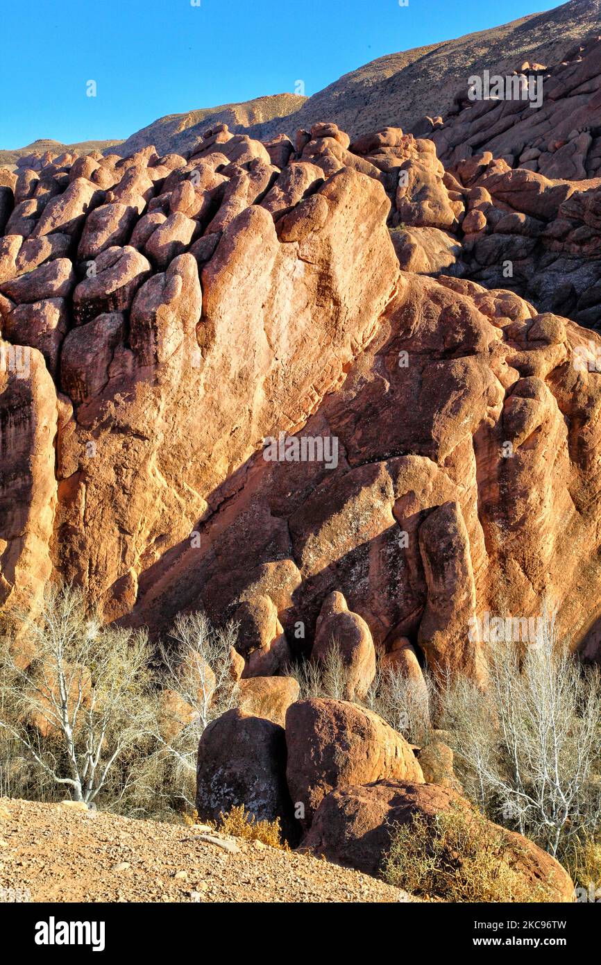 Rock formations seen along the Monkey Fingers Canyon near the Dades ...