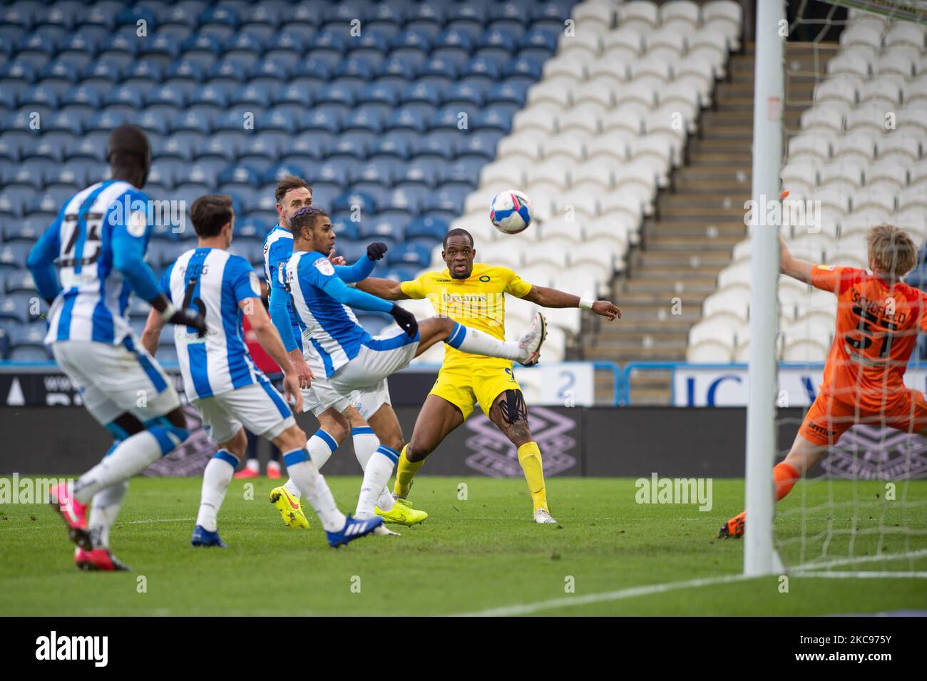 Uche Ikpeazu of Wycombe Wanderers shoots during the Sky Bet ...