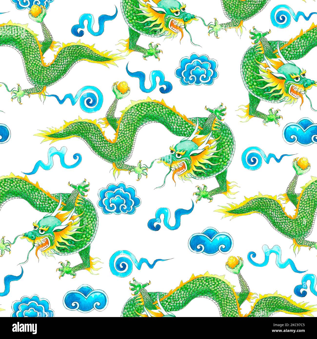 Pattern with dragon. Dragon bright illustration. Dragon flying in the ...