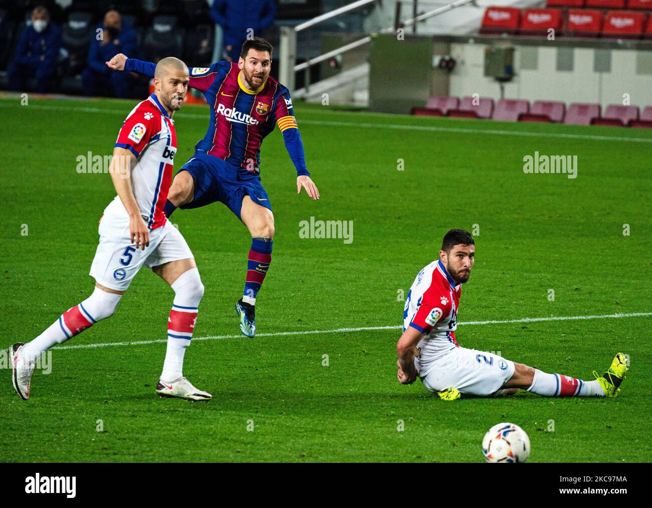 Leo Messi scores during the match between FC Barcelona and CD Leganes ...