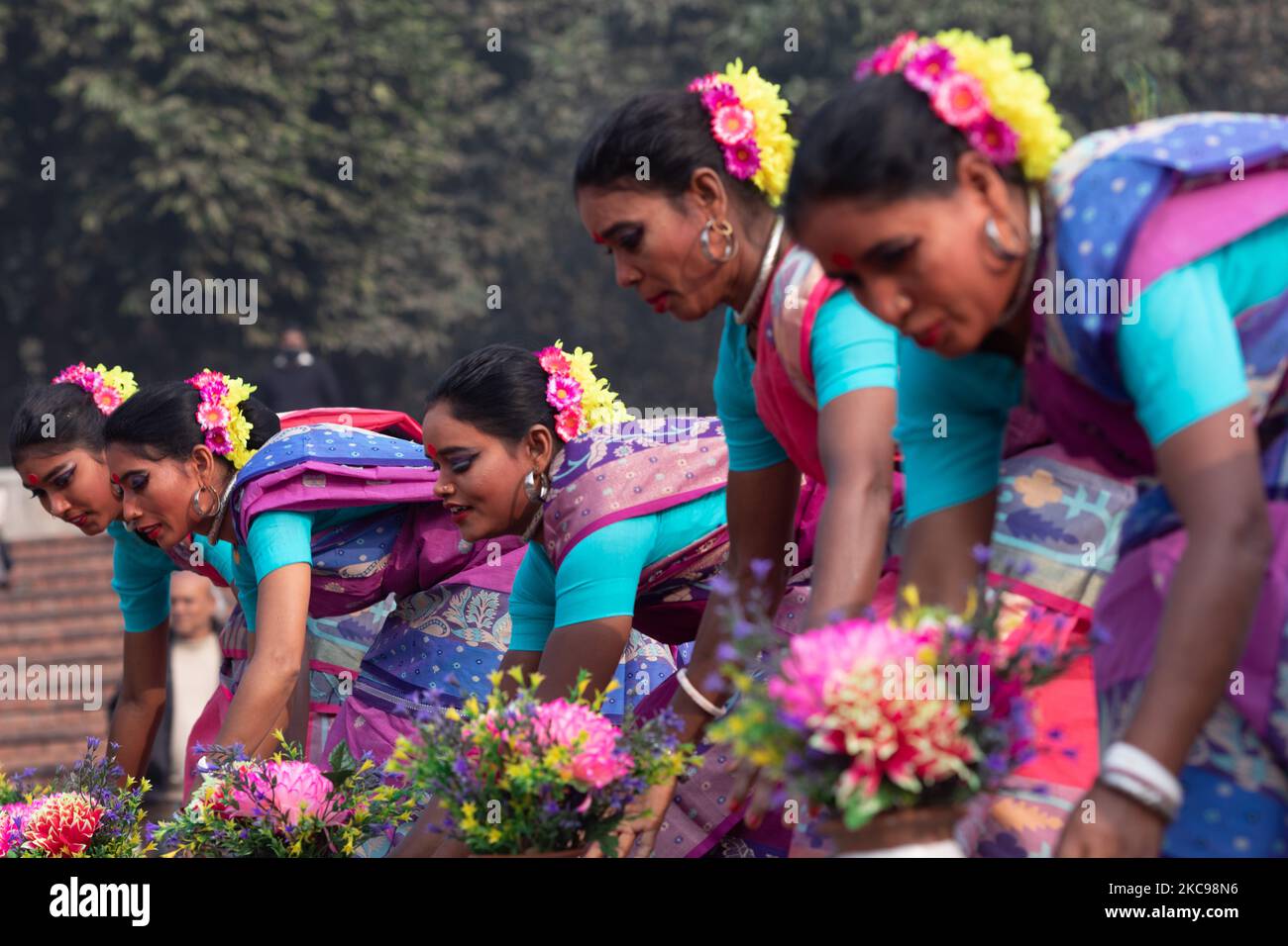 Dancers perform during the "Pahela Falgun" festival to celebrate the ...