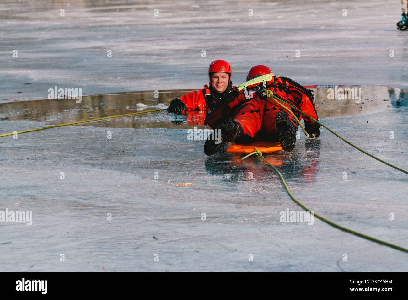 cologne fire rescue firefighters make a simulated training in ice ...