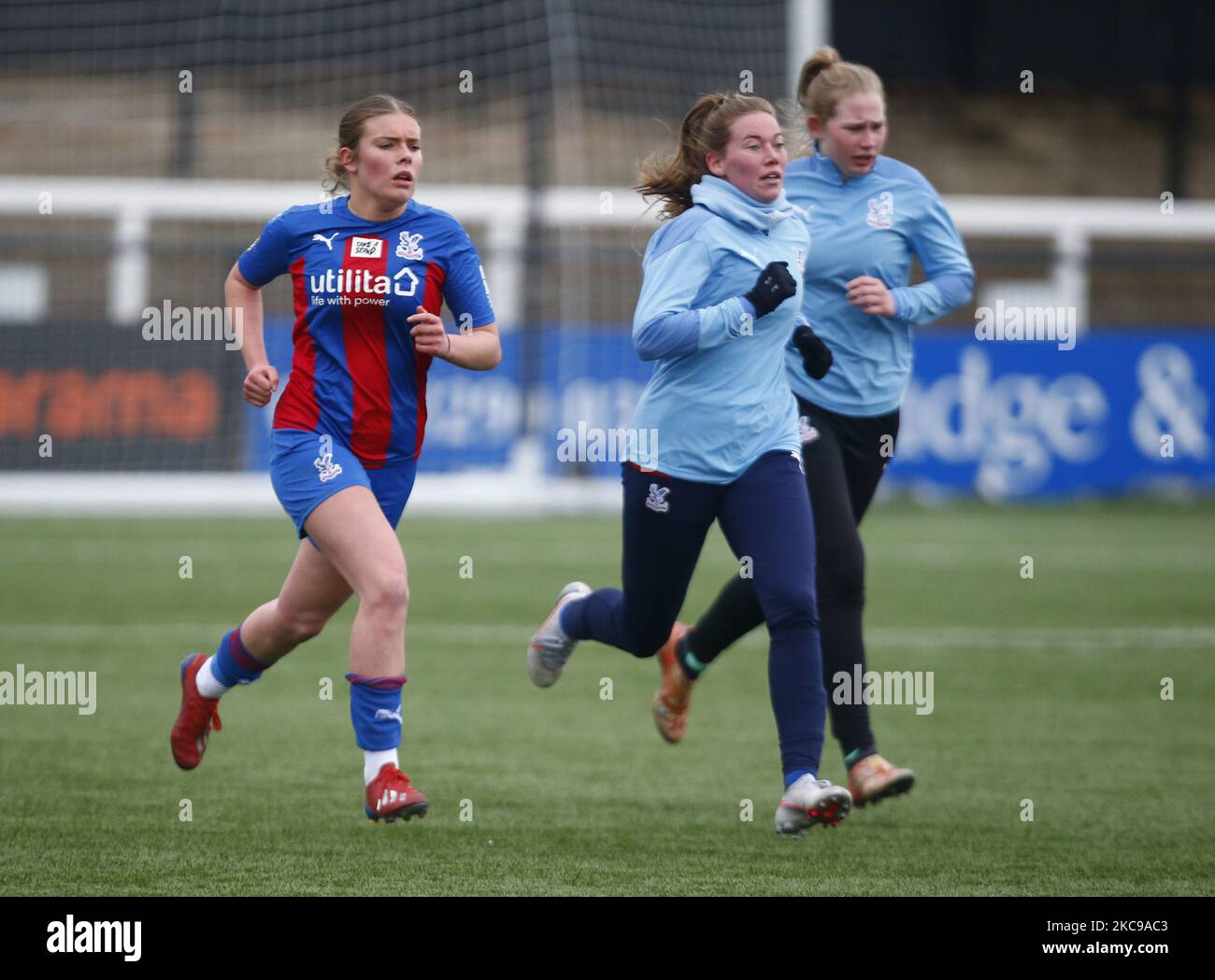 Grace Garrad of Crystal Palace Women (Clart and Blue) warming down ...