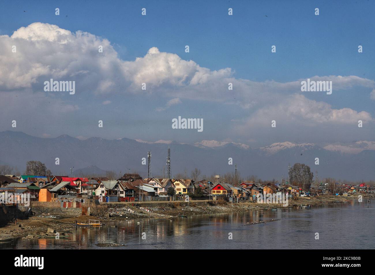 View of Residential houses on the banks of River Jehlum in Sopore town ...