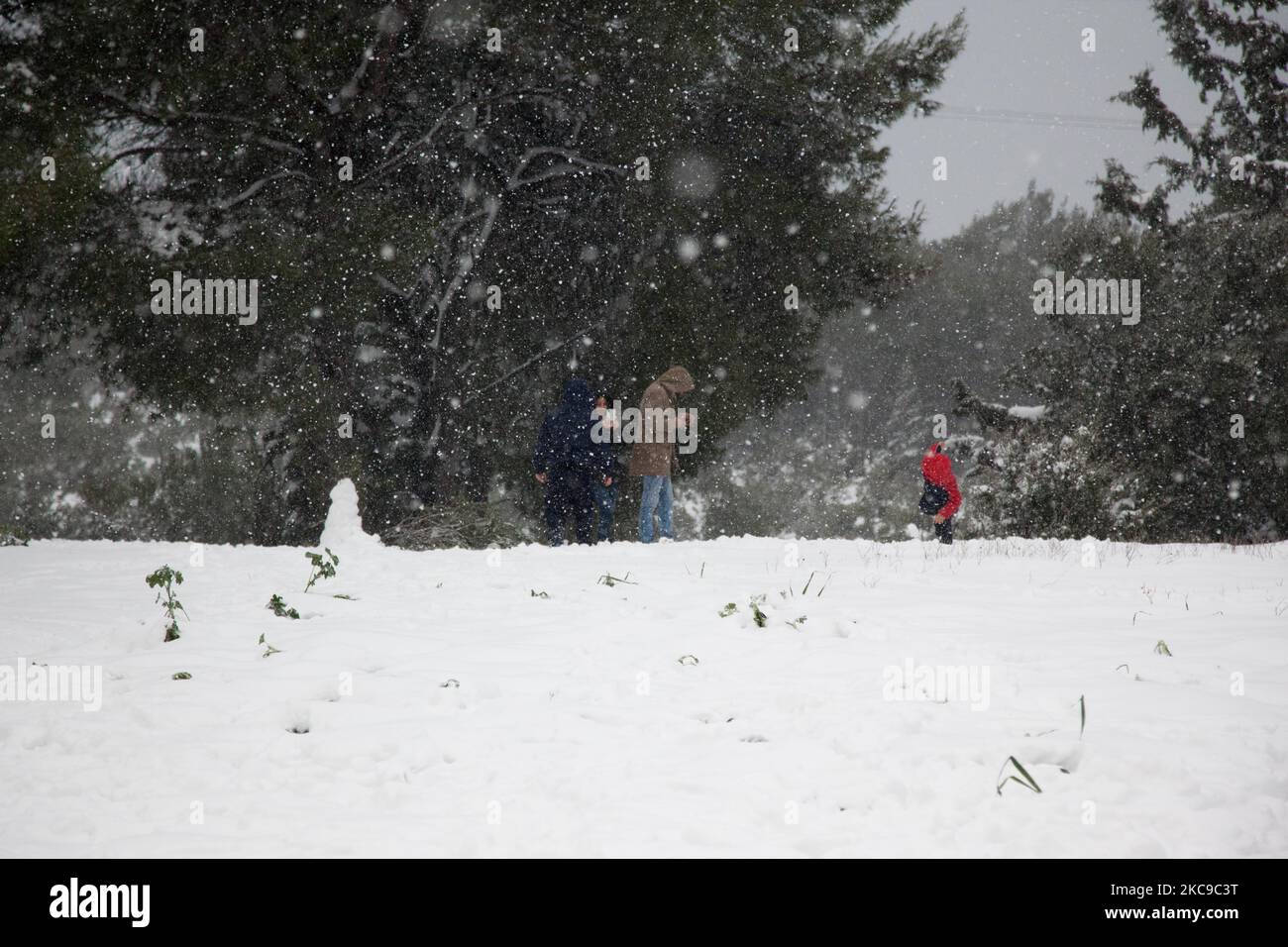 Families play with the snow after the weather phenomenon called 'Medea ...