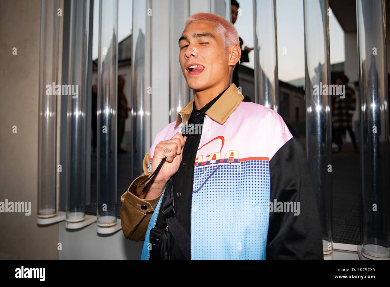 Evan Mock attends the Prada fashion show during Milan Men's Fashion ...