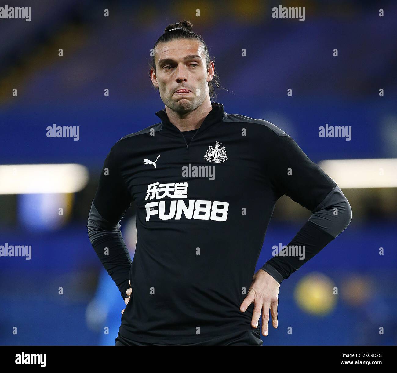 Newcastle United's Andy Carroll during the pre-match warm-up during ...