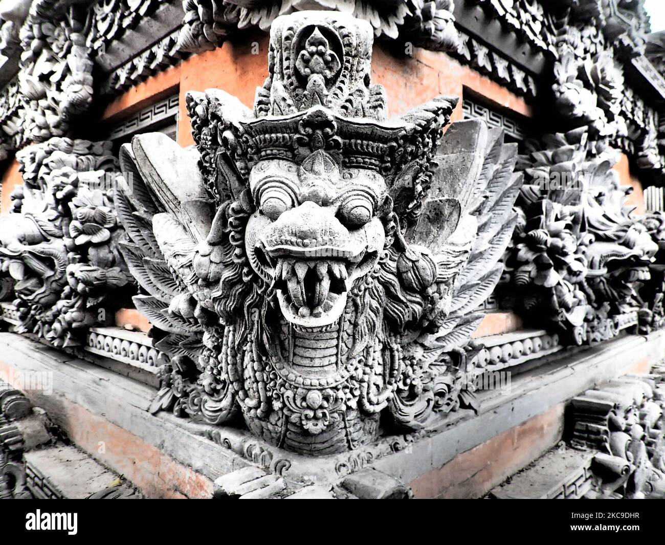 Close up of Garuda bird and other typical Balinese stone sculptures ...