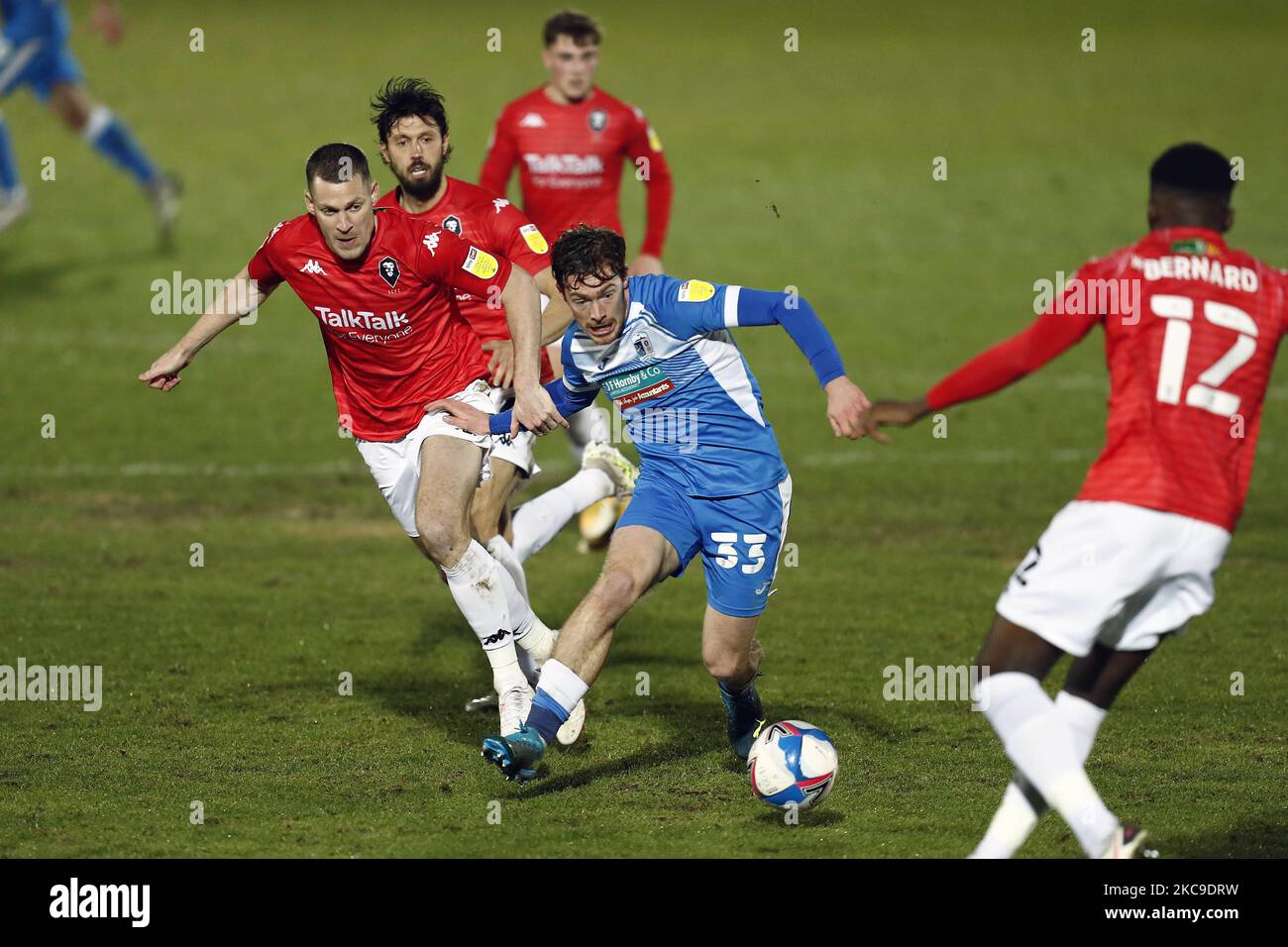 Barrows Luke James is surrounded by Salford players during the Sky Bet ...