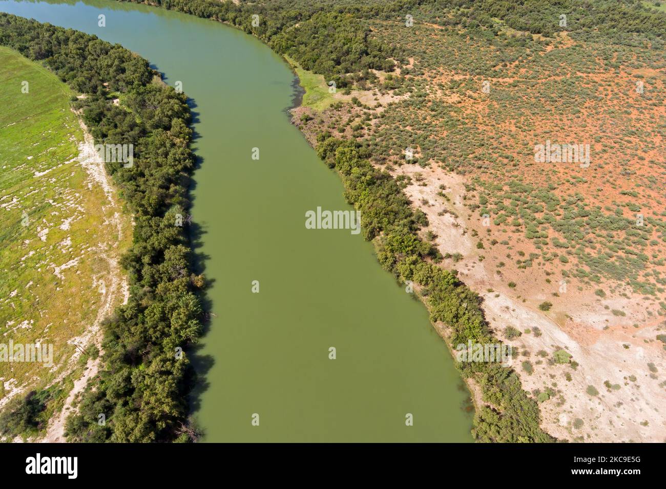 View of the Vaal river and riverine vegetation in the Northern Cape ...