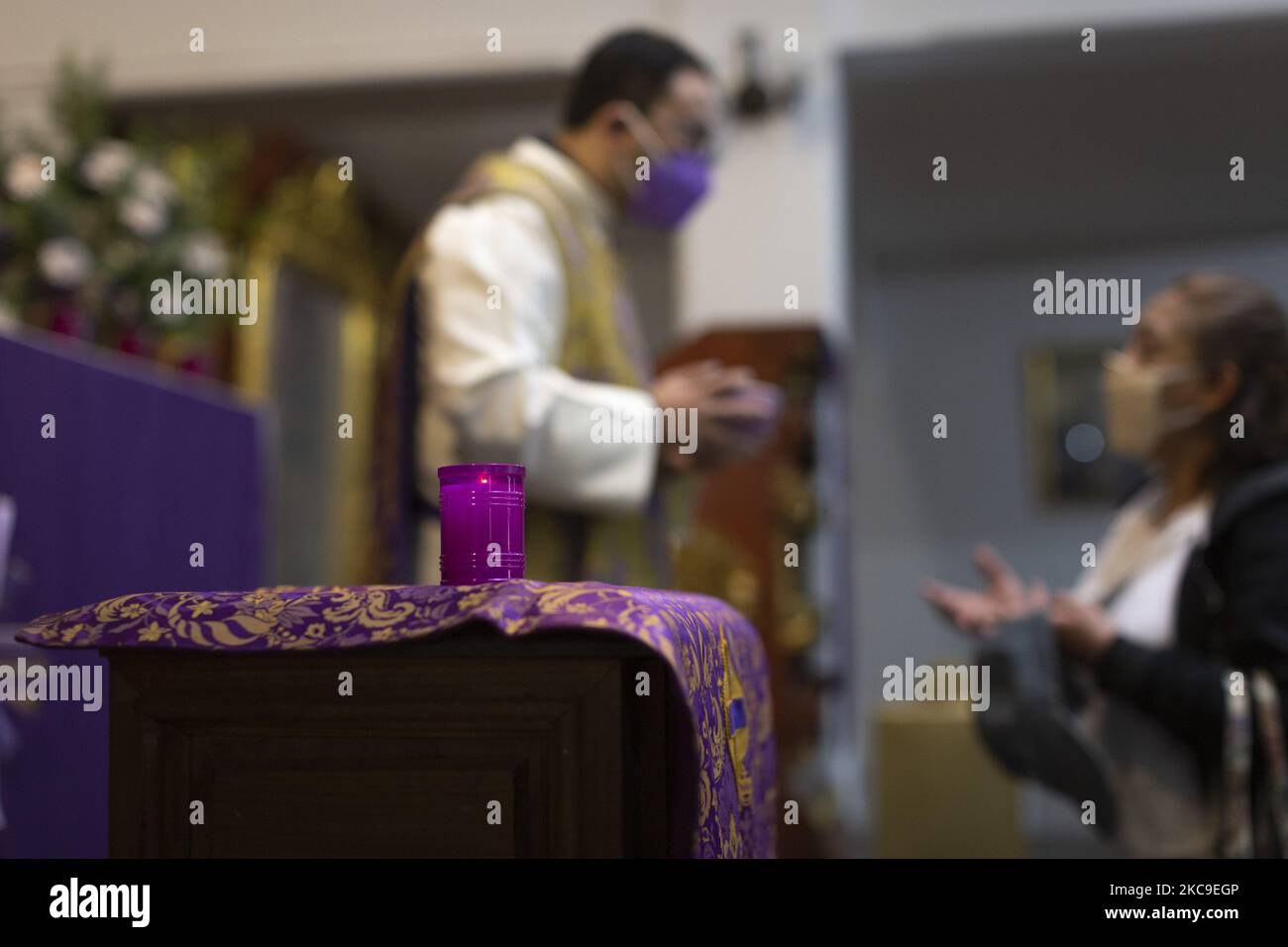 Detail of a candle as part of the Ash Wednesday ceremony at Parroquia ...