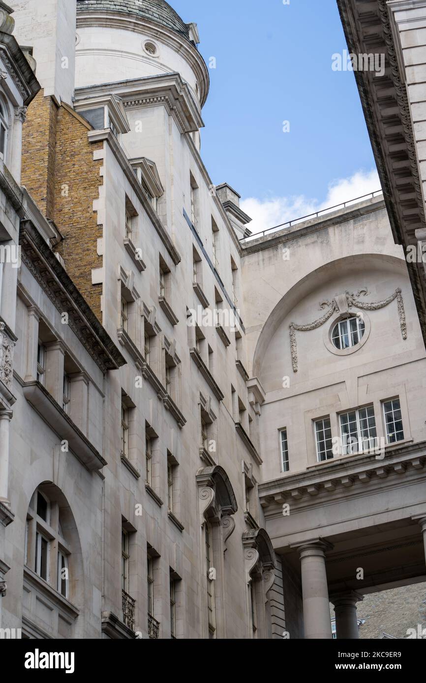A low angle shot of a stone facade of an old Victorian building in ...