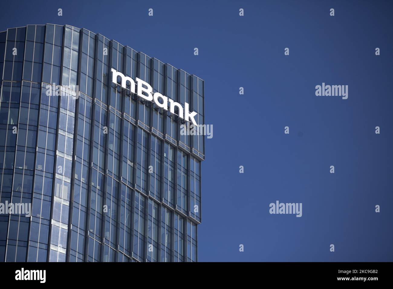 mBank logo seen in Warsaw on February 18, 2021. (Photo by Maciej ...