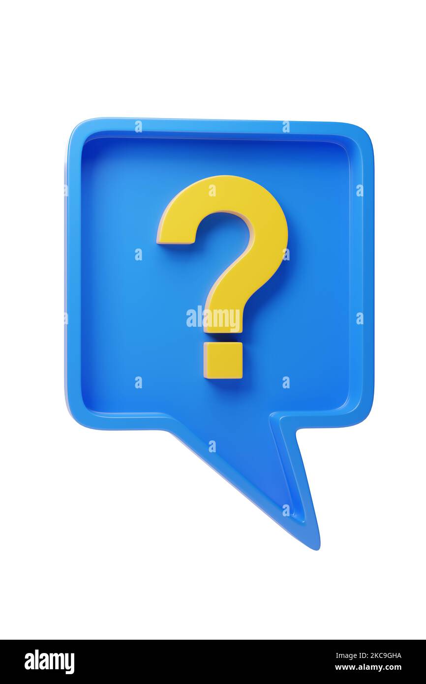 Blue speech balloon with yellow question mark isolated on white ...