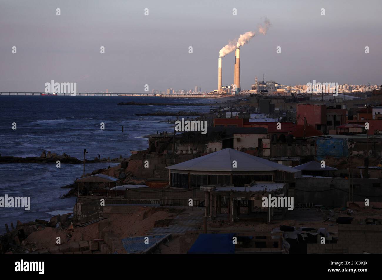 A view shows an Israeli power plant as seen from Gaza Strip on February ...