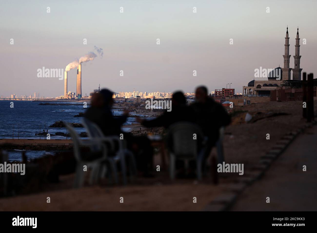 A view shows an Israeli power plant as seen from Gaza Strip on February ...