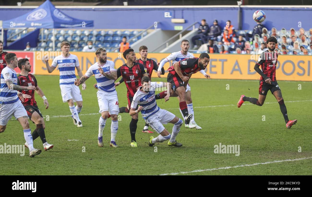 QPRs Yoann Barbet hits the bar with a header during the Sky Bet ...