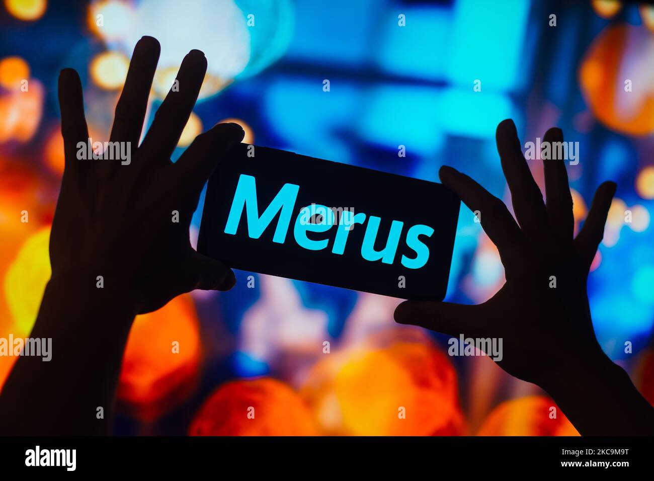 In this photo illustration, the Merus N.V. logo is displayed on a smartphone screen Stock Photo ...
