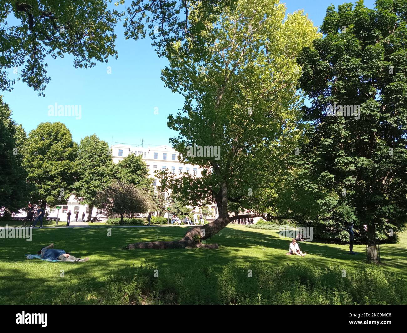 The beautiful park in Riga city in Latvia on a sunny day Stock Photo ...