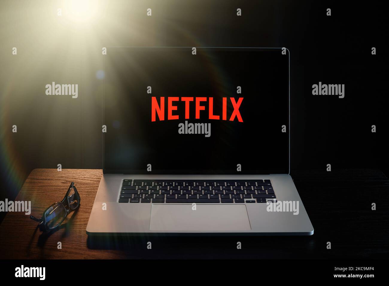 Logo of Netflix on laptop screen. Streaming service Netflix Stock Photo ...