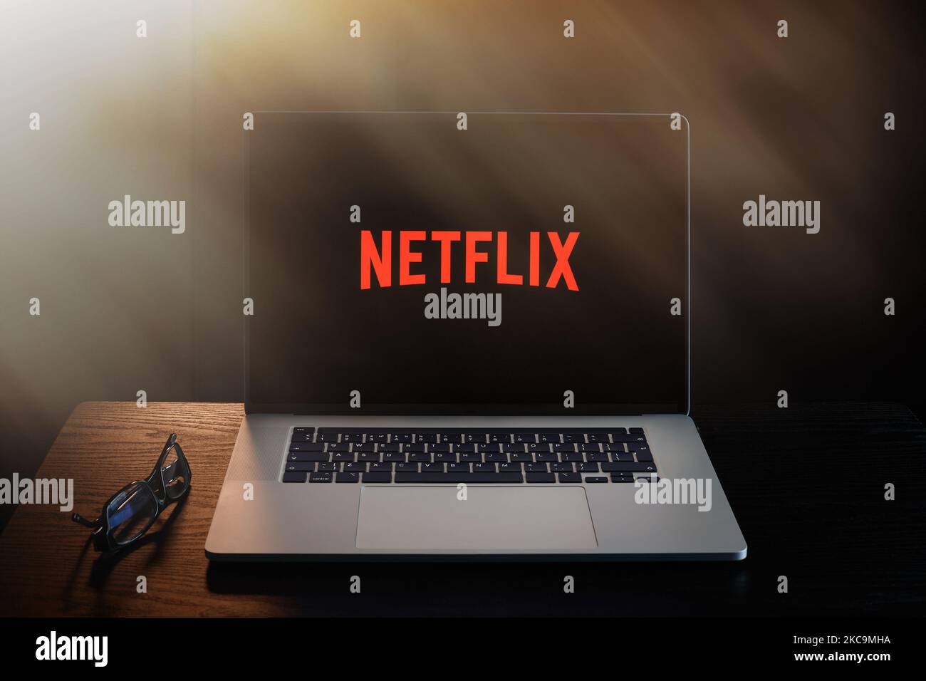 Logo of Netflix on laptop screen. Streaming service Netflix Stock Photo ...