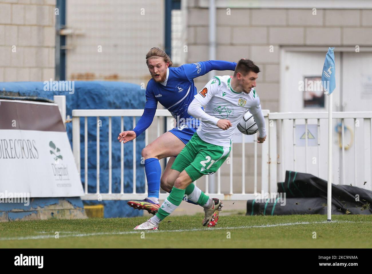 Tom Knowles of Yeovil Town blocks a cross from Hartlepool United's Luke ...