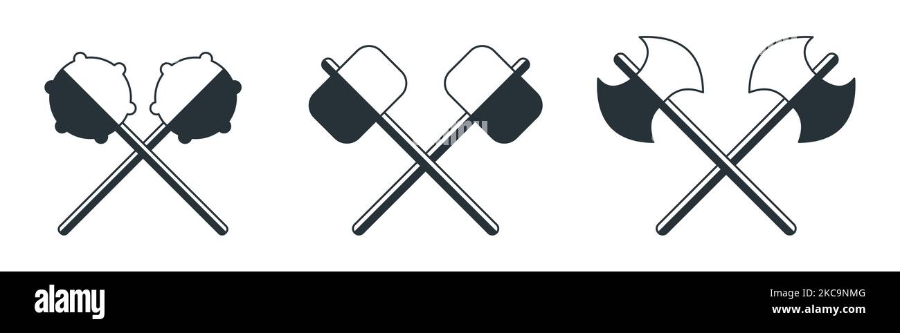 Weapon crossed heraldry element flat icon set. Ax medieval warrior ...