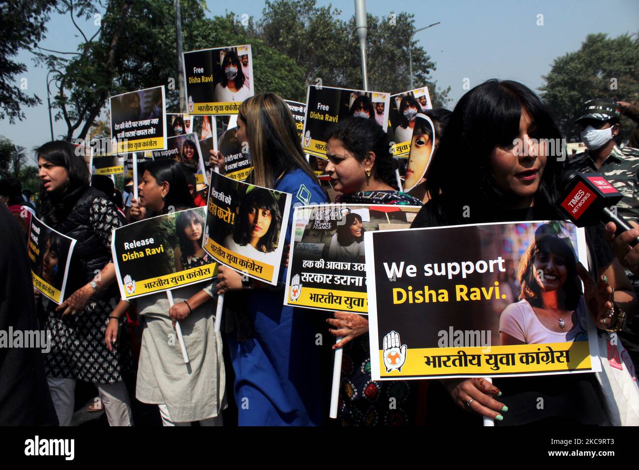 Indian Youth Congress activists, wearing masks of environmental ...